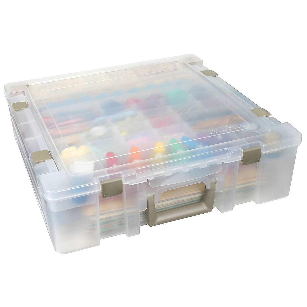 ArtBin 6981AB Super Satchel Deluxe Divided Base, Large Portable Art & Craft Organizer with Drawers, [1] Plastic Storage Case, Clear