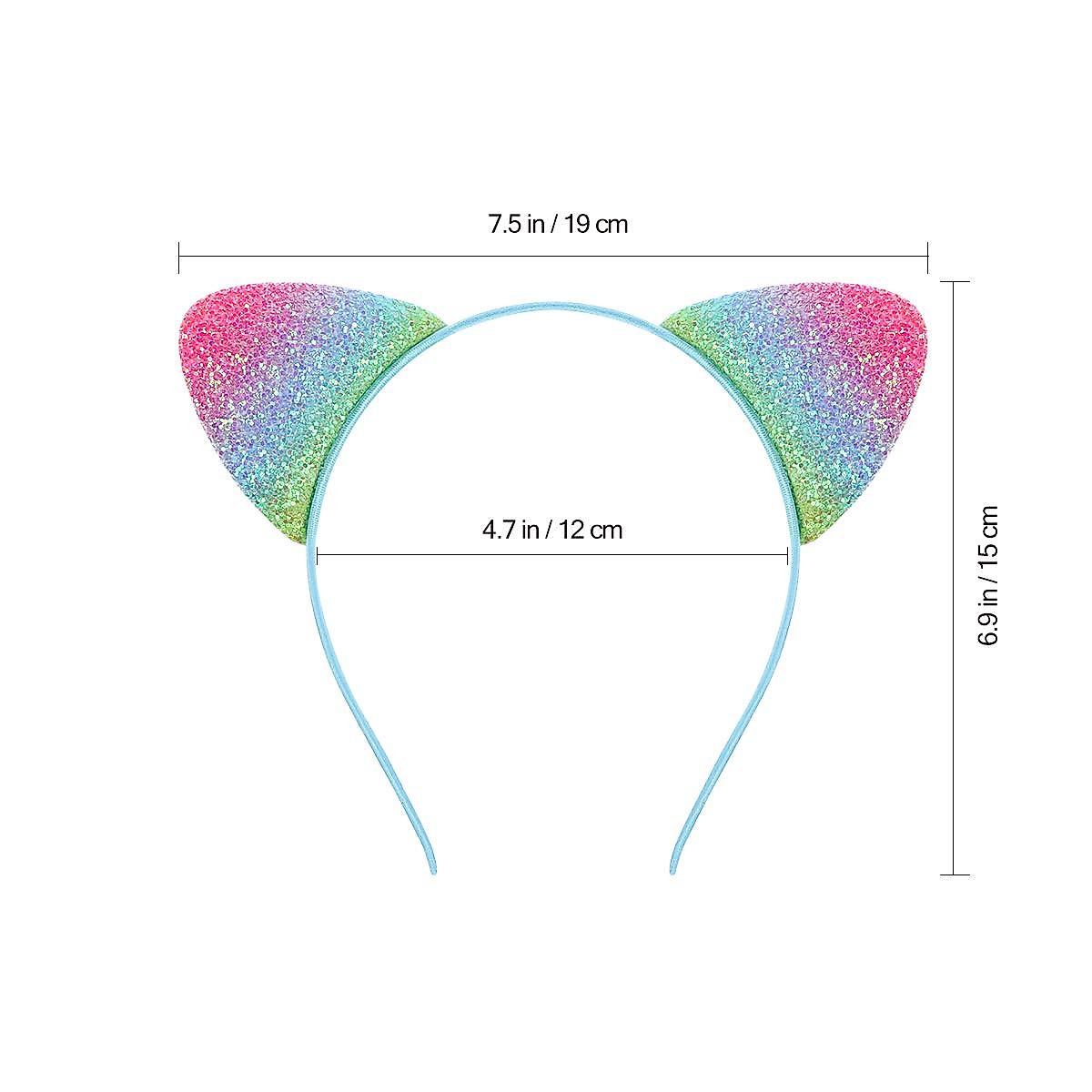 FRCOLOR Cat Ears Headband, Glitter Sequin Ear Headbands Metal Hair Hoops for Daily Party, 12Pack