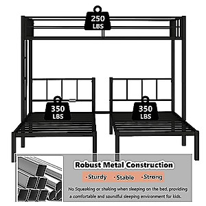 Harper & Bright Designs Triple Bunk Beds, Metal Triple Bunk Bed Twin Over Twin & Twin Size, 3 Bed Bunk Beds for Kids, Teens,Can be Separated into 3 Twin Beds, Black
