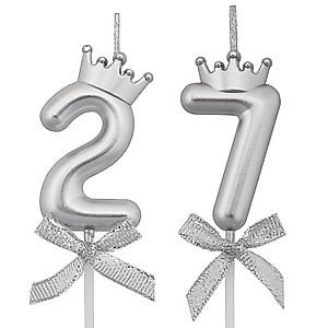 VSHILI 27 72 Birthday Candles, 27th 72nd Cake Candles, Silver Happy Birthday Number 27 72 Candles Cake Topper Decorations for Party Men Women