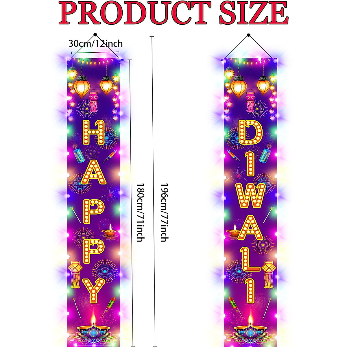 Diwali Door Hanging Banner Lighted Decorations Festival of Light Porch Sign with LED Light Deepavali Celebration Banner Party Indoor Outdoor Wall Decor
