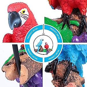 YARNOW Patio Home Garden Hanging Macaw Parrot Perching on Branch in Metal Round Ring Figurine Sculpture Nature Lovers Tropical Bird Collectors Decor Red Blue