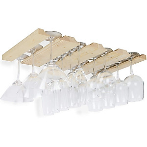 Rustic State Vigo 4 Sectional Adjustable Under Cabinet Mount Wood Stemware Rack Hanging Shelf Glassware Holder Bar Organizer with up to 12 Wine Glass Storage 11 Inch Deep Natural