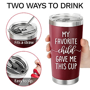 Mothers Day Gifts For Mom From Son, Daughter - Mothers Day Gift Ideas Funny - Great Mothers Day I Love You Gag Gift, Best Birthday Present for Mother-In-Law, Stepmom, Bonus Mom - Red Tumbler Cup 20oz
