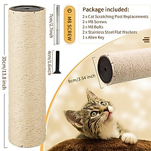 2 Root Cat Scratching Post Replacement 17.72x3.54 Cat Tree Scratch Post Replacement Natural Sisal Pole Cat Scratch Post Refill Pole Part with M8 Screws for Kitten Tree Tower Cat Furniture Accessories