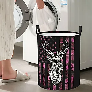 Laundry Hamper Compatible With American Flag Camo Funny Deer Hunting Pink Camouflage Freestanding Collapsible Large Laundry Basket, Boys Girls Clothes Toys Laundry Hamper Basket