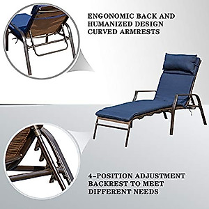 Festival Depot 3 Pieces Outdoor Patio Chaise Lounge Adjustable Back Chairs Set of 2 Chairs and 1 Bistro Table for Pool Garden Backyard with Removable Cushions (Blue)