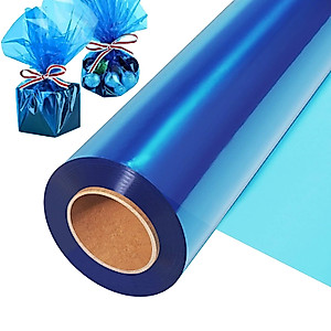 CYEAH 100 ft x 34 in Extra Wide Cellophane Wrap Roll Blue, 2.5 Mil Thick Transparent Blue Cellophane Wrapping Paper, Colored Cellophane Wrap for Candies, Gift Flower Basket Decoration