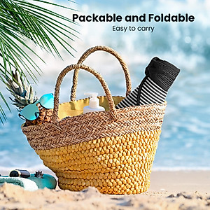 Simplicity Women's Straw Sun Hat Wide Brim Roll-up Sun Visor Black/White