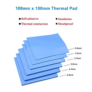 Marame Thermal Pad 1.5 W/mK 100x100x5mm Soft High Efficient Thermal Conductivity Thermal Pads IC Chipset Northbridge for CPU GPU Heatsink Blue