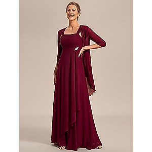 Ever-Pretty Women's Asymmetry Hem Chiffon Crystal Pleated Maxi Evening Dress with Brooch Burgundy US10