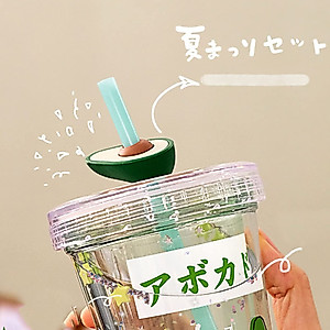 Meideli 15oz Kawaii Water Bottle With Straw Glitter Double Wall Water Bottle With Straw Kawaii Cup Strawberry Water Bottle Kawaii Cups Kawaii Stuff Avocado Gifts Pink