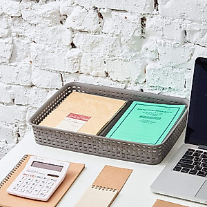 EZOWare Set of 8 Gray Plastic Woven Knit Baskets, Storage Organizer Bins Boxes Tray For Office, Classroom, Desktop, Drawer and More