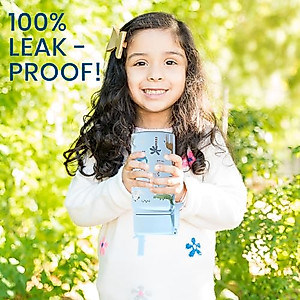 Lexlion Water Bottle 14 Oz, Triple Walled Insulated Stainless Steel Odor & Strain Resistant Reusable Bottle, 1 straw Lid, Leakproof, Metal Mug Gallon, BPA Free, Blue Zoo