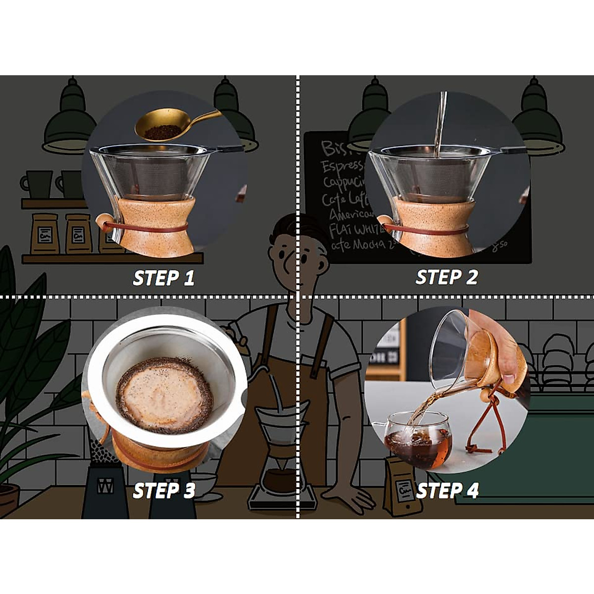 HYAXGM Pour Over Coffee Maker With Wood Sleeve，27oz/800mlPour Over Coffee Dripper,Pour Over Coffee Maker Set With Cork Stopper (27oz/800ml)
