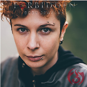 Forbidden Body Jewelry 16g 8mm Daith Earring, Eyebrow Ring and Rook Piercing, Black Titanium IP Double Spike Barbell