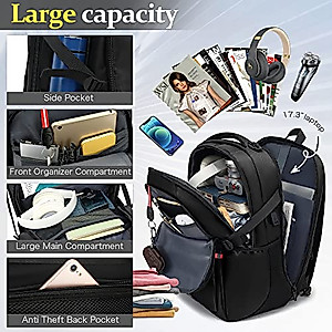 Diffosine Laptop Backpack 17.3 Inch Extra Large TSA Friendly Travel Backpacks Anti Theft College Business Gaming Computer Backpack Durable Hiking Work Daypack for Men Women(Black)