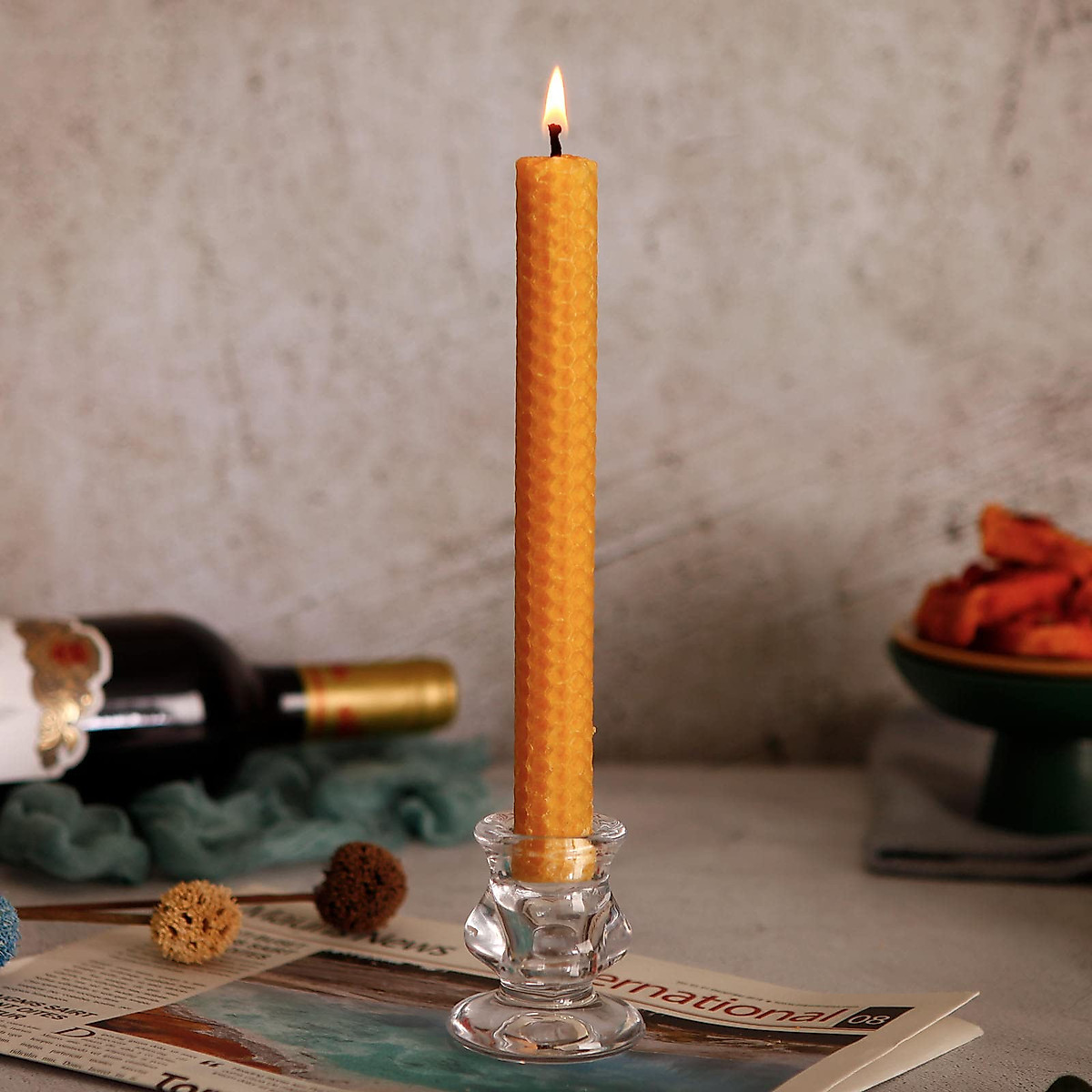 olorvela Beeswax Candles Handmade Taper Candles 6Pack 8" Hand-Rolled Candlesticks Made of 100% Pure Beeswax, Natural Scent Beeswax Tapers(Raw)