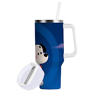 Nexawaveo Stainless Steel Tumbler with Handle and Straw Charming Puppy Bluesky Fits in Standard Cup Holder Iced Coffee Cups for Smoothie Cocktail Beer Soda Fruit Juice