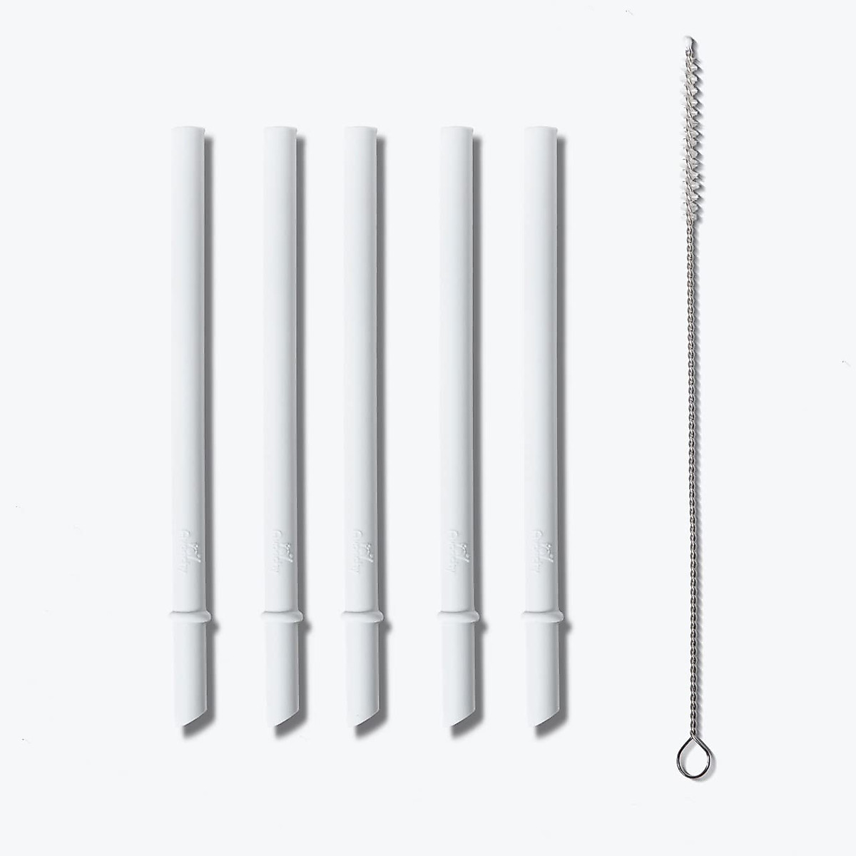 Avanchy Reusable Silicone Straws for Toddlers & Kids - 5 pcs Flexible Short Drink 5" Straws, BPA free, Baby Cup-Flexible Safe Fun Cute Thin for Chewing with Bendable Brush (White)