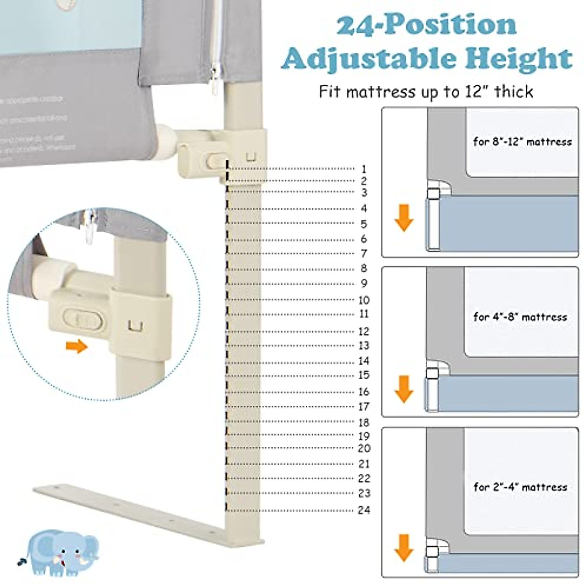 BABY JOY Bed Rail for Toddlers, 69’’ Extra Long, Height Adjustable & Foldable Baby Bed Rail Guard w/Breathable Mesh & Double Safety Child Lock for Kids Twin Double Full Size Queen King Mattress, Gray