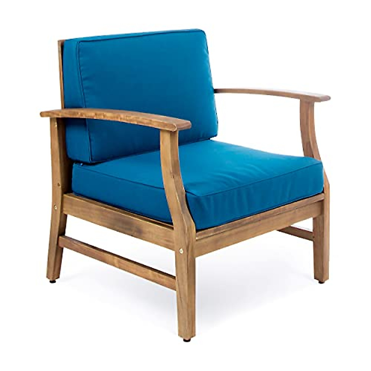 Christopher Knight Home Perla Outdoor Acacia Wood Club Chairs with Water Resistant Cushions, 2-Pcs Set, Teak Finish / Blue