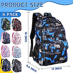 PerKoop 8 Pieces School Backpacks Bulk, 18 Inches Backpack for Back to School Supplies Donation, Backpacks for Elementary, Middle and High School Students