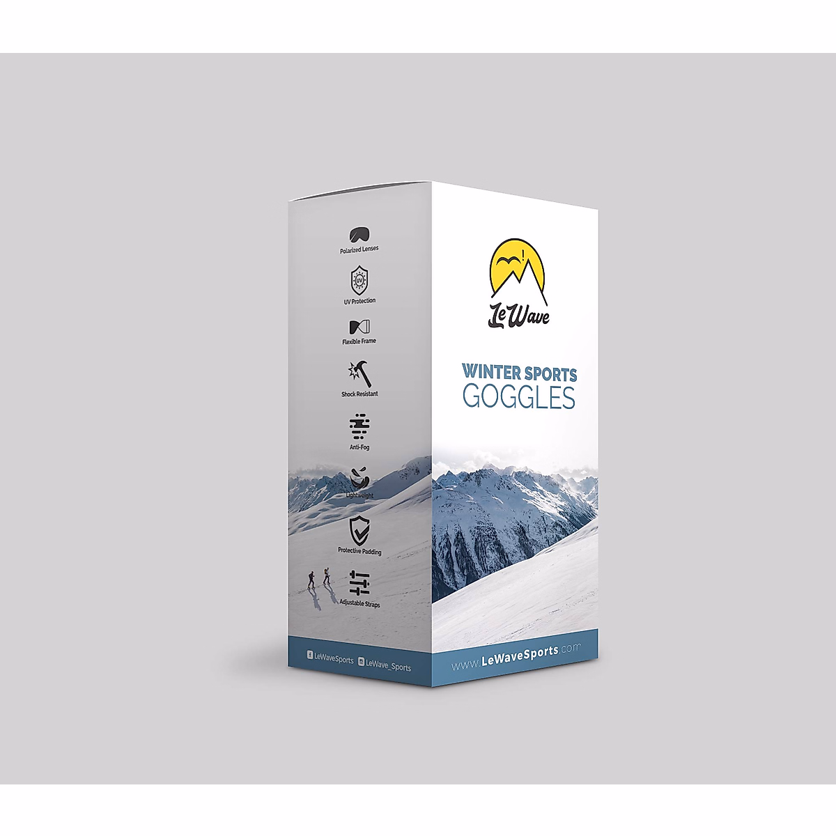 LeWave Unisex Snow Sports Goggles with Adjustable Straps, Beige, UV Protection, Polarized Lenses, Windproof, Flexible Frame, Compatible with Helmets