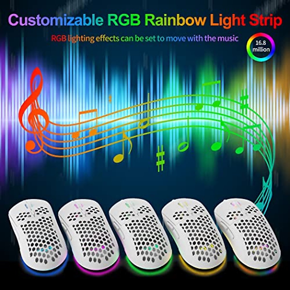 TMKB Falcon M1SE Ultralight Honeycomb Gaming Mouse, High-Precision 12800DPI Optical Sensor, 6 Programmable Buttons, Customizable RGB, Drag-Free Paracord, Ergonomic Wired Gaming Mouse - Matte White