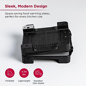 HotMat Connect Food Warmer Tray - Foldable with Silicone and Adjustable Temperature - Modular Compact Warming Plate for Home Dinners, Parties and Buffets - Black, 2-Dish (1-Pack)