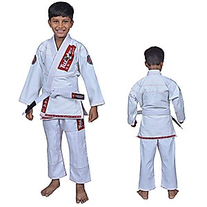 Twister Kids Jiu Jitsu Gi Ultra Light Fabric Youth BJJ Gi with free White Belt Included (White/Red, C1)