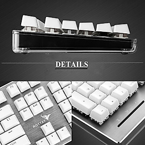 Rottay Rainbow Backlit Mechanical Keyboard, White Gaming Keyboard, Wired Computer Keyboard with Brown Switch and Aluminum Panel