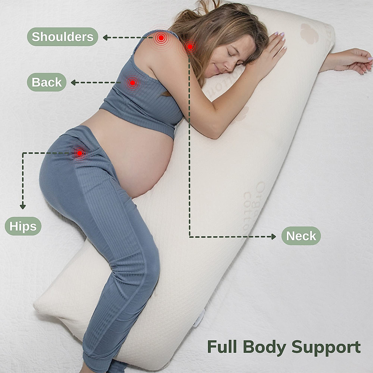 Sweet Zzz Body Pillow with Natural Cotton Cover for Side and Back sleeping, includes Cotton Pillowcase, Pregnancy Pillow for Sleeping 16"x 50"