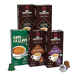 Don Francisco's and Cafe La Llave Espresso Capsule Variety Pack - 50 Count Aluminum Recyclable Pods, Compatible with Original Nespresso Machines