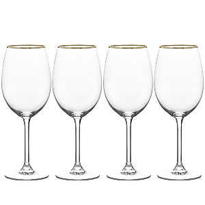 Mikasa Julie Gold Set of 4 White Wine Glasses, 16.5-Ounce, Clear