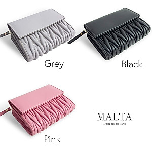 MALTA Superior True Sheep Leather Wallet for Women High Capacity Card Wallet Coin Purse, Grey, free