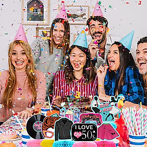 ZCPTZ 12 Pcs 1950's Rock and Roll Honeycomb Centerpieces 50's Party Decorations 50s Retro Table Toppers Table Centerpieces for 50's 60's Theme Music Party Supplies Favors