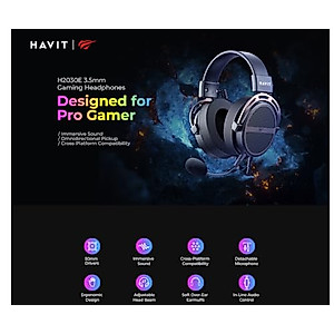 Havit H2030E 3.5mm Gaming Headset 50mm Drivers, Detachable Microphone, Cross-Platform Compatibility_Black+Green