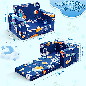 OSYKIU Kids Couch, 2-in-1 Toddler Couch Sofa, Kids Sofa Fold Out, Comfy Toddler Sofa Glowing in The Dark, Child Sofa Chair for Boys Girls Gifts, Convertible Baby Sofa Bed for Playroom Bedroom