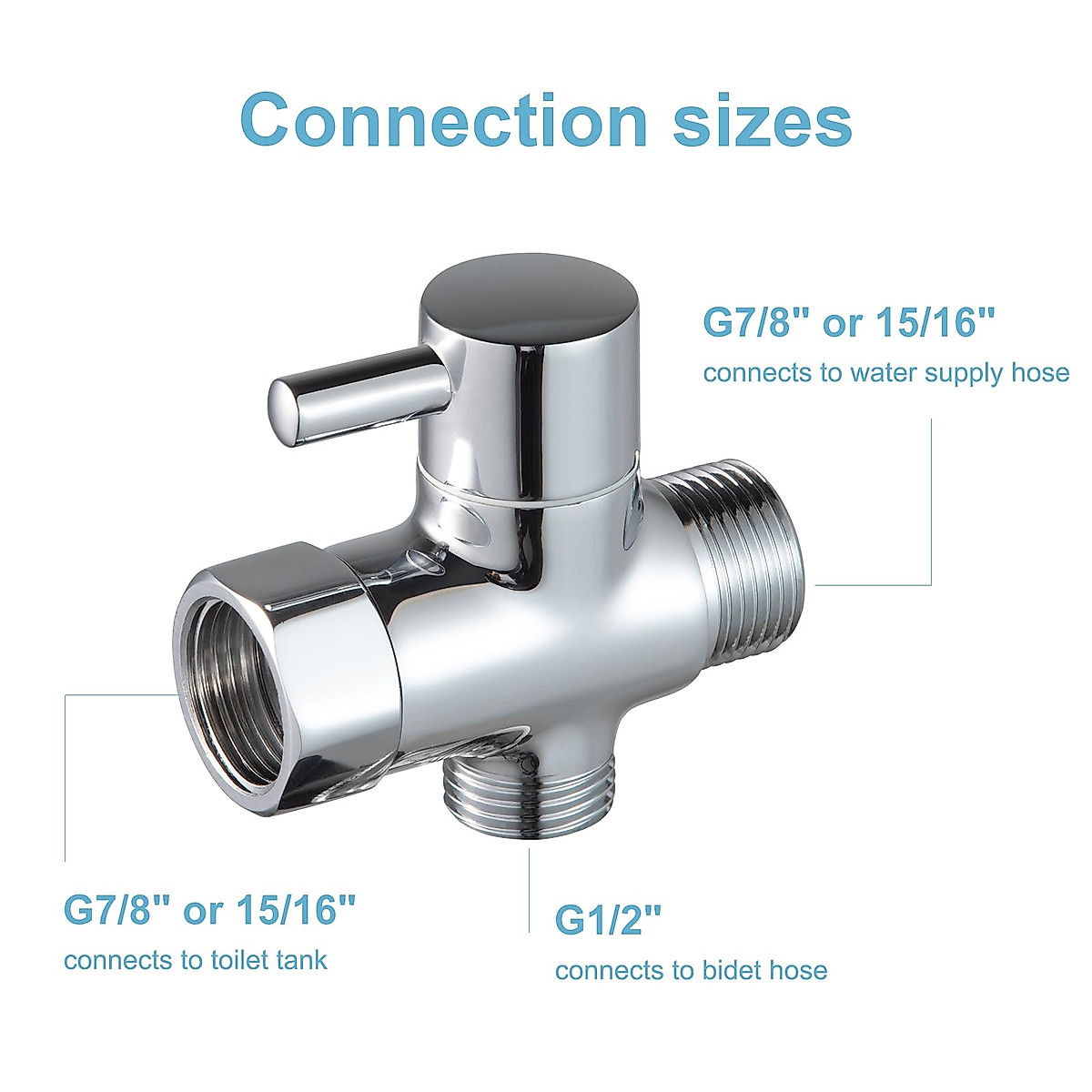 OFFO Shower Diverter Valve, T Adapter with Shut off Valve, 3 Way 7/8” or 15/16” x 7/8” or 15/16” x 1/2” All Metal T Valve Adapter Attachment for Sprayer Brass