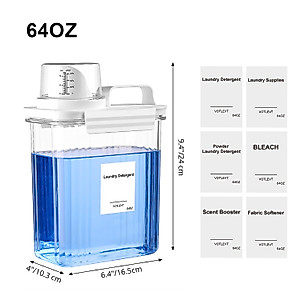 VOTLEVT 64OZ Liquid Laundry Detergent Dispenser, Laundry Soap Dispenser, Clear Plastic Fabric Softener Holder and Container, Laundry Room Organization and Storage, 2 Pack