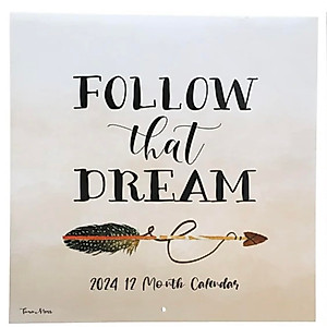 EABC 2024 Wall Calendar FOLLOW that DREAM 12 Month Illustrated Art Arrow Decoration Plan Ahead At A Glance 11' x 11" (bundle with KCBrand Sticker/gel pen) Home Office Inspiration Quotes