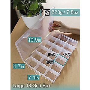 Avlcoaky Tackle Box Organizer Plastic Organizer Boxes Large 18 Grids Compartment Box with Dividers Clear Containers Jewelry Beads Storage