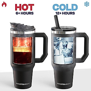 Frost Buddy Thicc Buddy - 40 oz Stainless Steel Vacuum Insulated Tumbler with Lid and Straw for Water - Travel Mug Cupholder Friendly - Gifts for Women Men Him Her (Black)