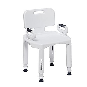 Drive Medical RTL12505 Handicap Bathroom Bench with Back and Arms, White