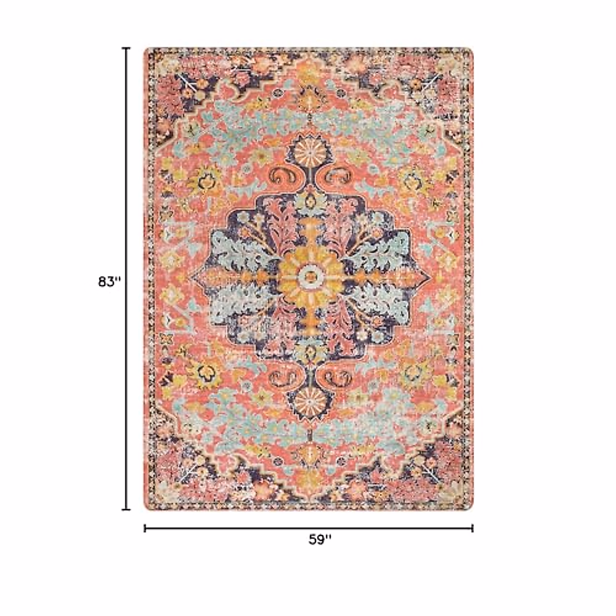 Lahome 5x7 Boho Living Room Rug Colorful Bedroom Rug, Large Bohemian Nursery Rug, Hot Pink Non-Slip Machine Washable Soft Playroom Mat Indoor Floor Accent Carpet for Dining Table Mud Room