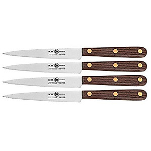 ICEL 4-Inch Straight Paring Knife Set, Brown Rosewood Handle, Full Tang Blade, 4 Pack Set