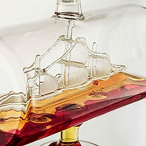 Whiskey & Wine Decanter Gifts for Men & Dad, Ship Decanter 1000ml, Set with 4 Globe Drinking Glasses - Cool Liquor Dispenser for Home Bar Unique Birthday Gift Ideas from Wife, Daughter, Son Present