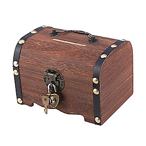 Sewroro Small Wooden Treasure Chest Boxes Retro Treasure Chest Storage Box with Lock& Keys Bank Box Birthday Gifts