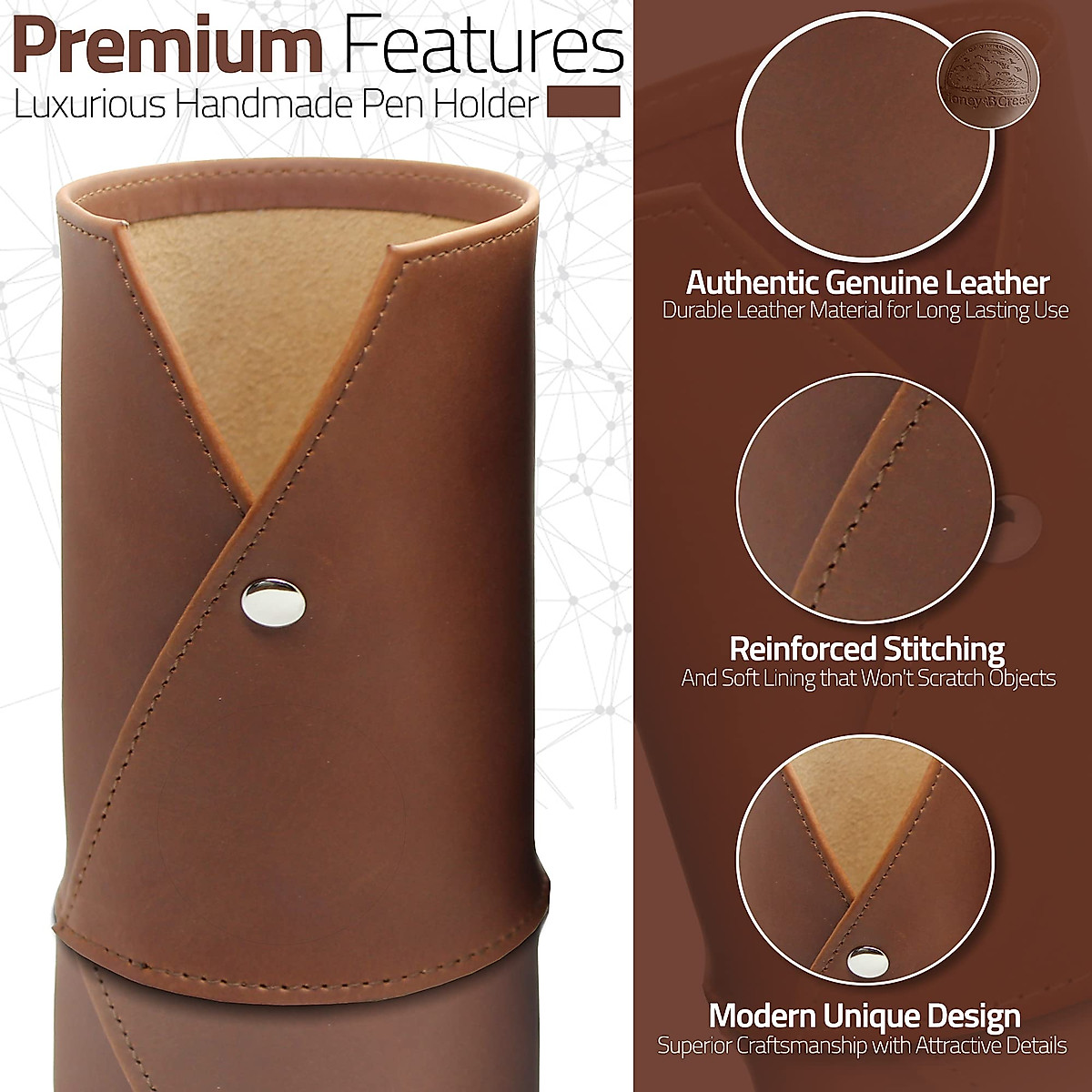 Desk Accessories for Women Office- Pen Holder Handmade with Genuine Leather for Desk Organization or Storage for Remote Controls | Eyeglasses | Sunglasses | Office Supplies | Sewing Supplies (Brown)